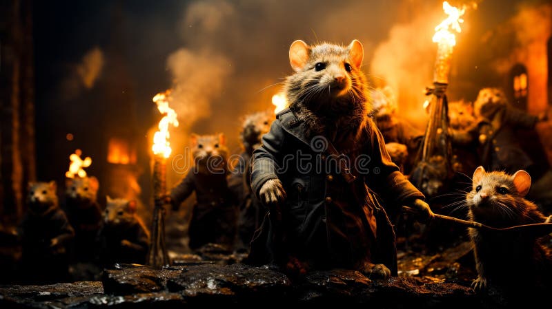 A Group of Rats in a Dark Room with Torches and Fire, AI Stock Image ...