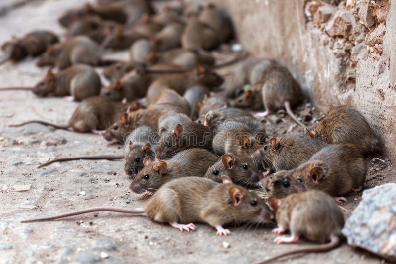 A Group of Rats Sitting on the Ground Next To a Building Wall Stock ...