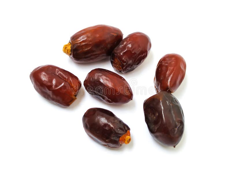 Group of Raw Dry Dates Brown Color Fruit Isolated on White Background ...