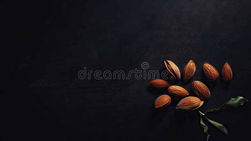 Peeled Almonds and in Half, Leaves and Walnut Lying Side by Side Stock ...