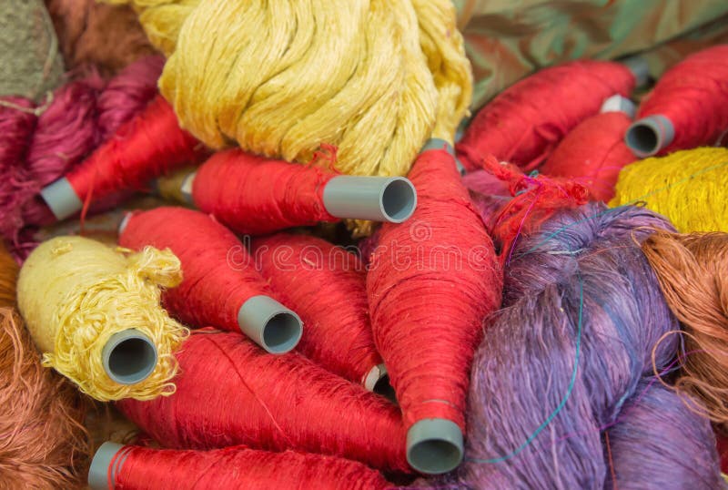 Group of Raw Silk Thread and Messaline. Stock Photo - Image of ...