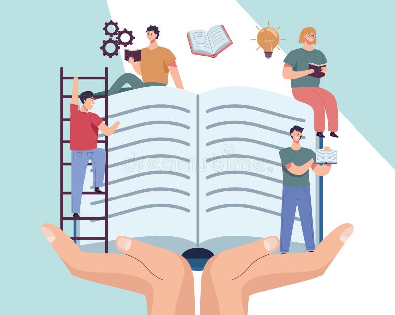 Group of Readers with Books in Hands Characters Stock Vector ...