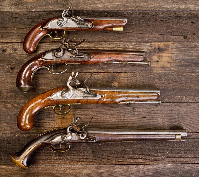 Group of Real Flintlock Pistols. Stock Photo - Image of firearm ...