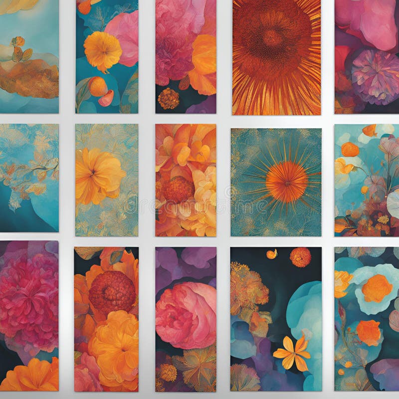 A Group of Rectangular Cards with Flowers Stock Illustration ...