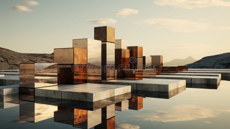 A Group of Rectangular Objects on Water Stock Illustration ...