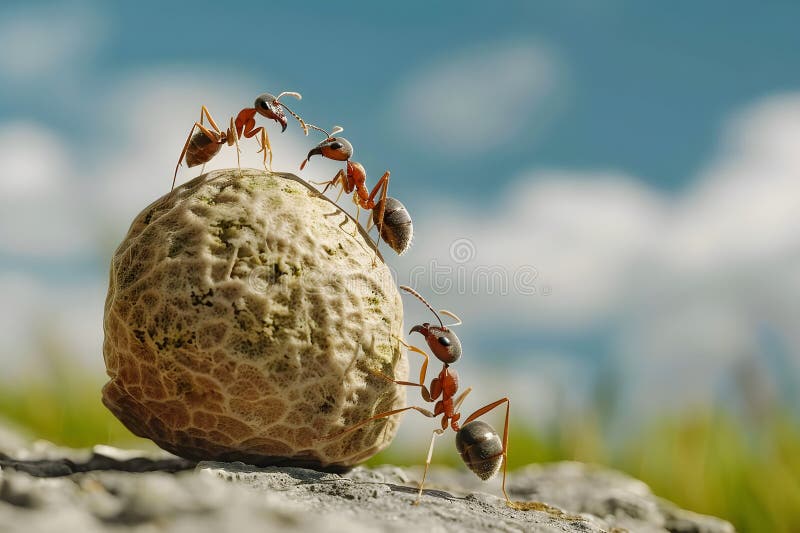 Group of Red Ants Carrying Food, Teamwork and Cooperation Concept Stock ...