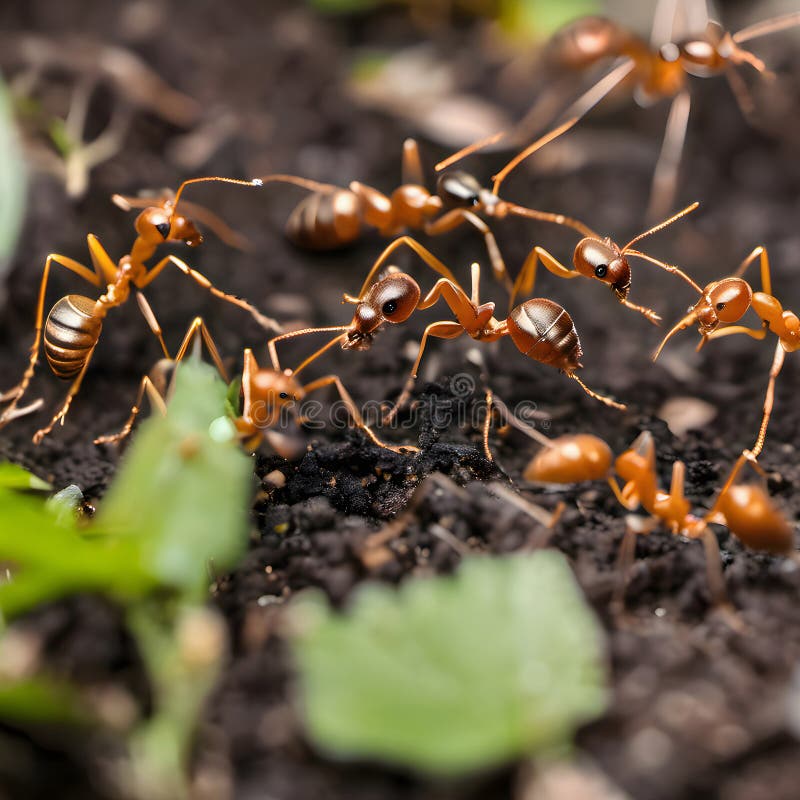 A Group of Red Ants Work on the Ground, Building an Anthill in Garden ...