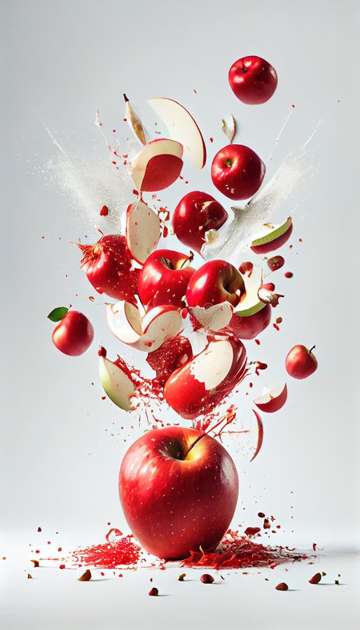 Group of Red Apples Creatively Falling-Dripping Flying or Splashing on ...