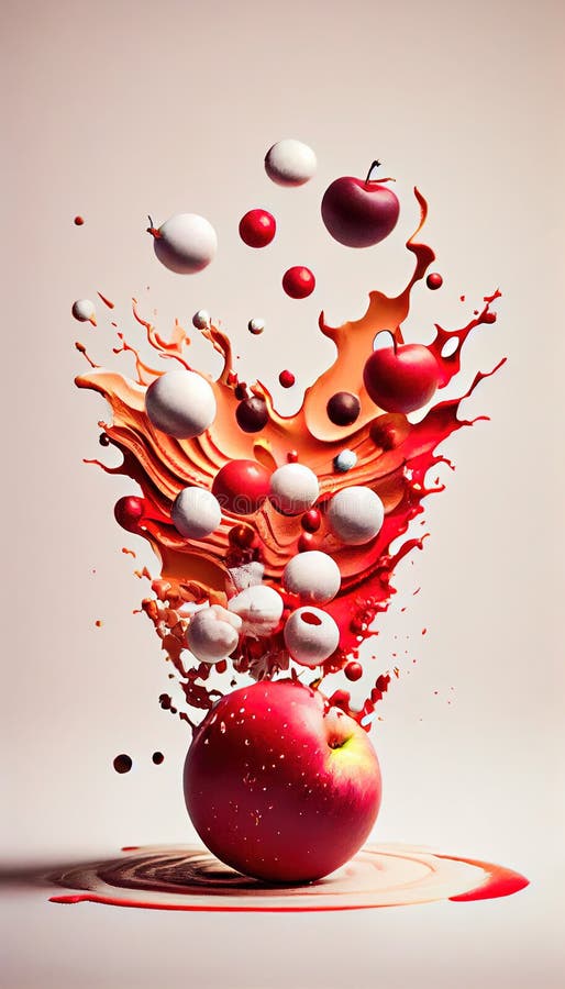 Group of Red Apples Creatively Falling-Dripping Flying or Splashing on ...