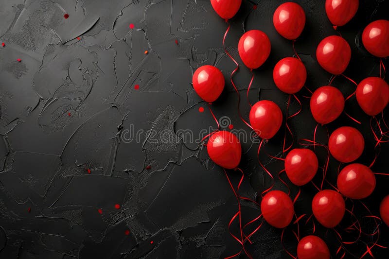 A Group of Red Balloons Tied Together on a Dark, Matte Surface Stock ...