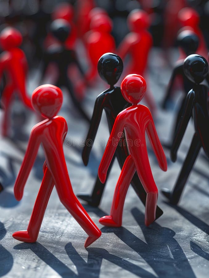 A Group of Red and Black People Walking in a Crowd Stock Image - Image ...