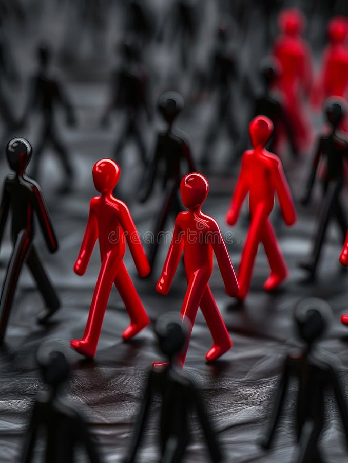 A Group of Red and Black People Walking in a Crowd Stock Image - Image ...