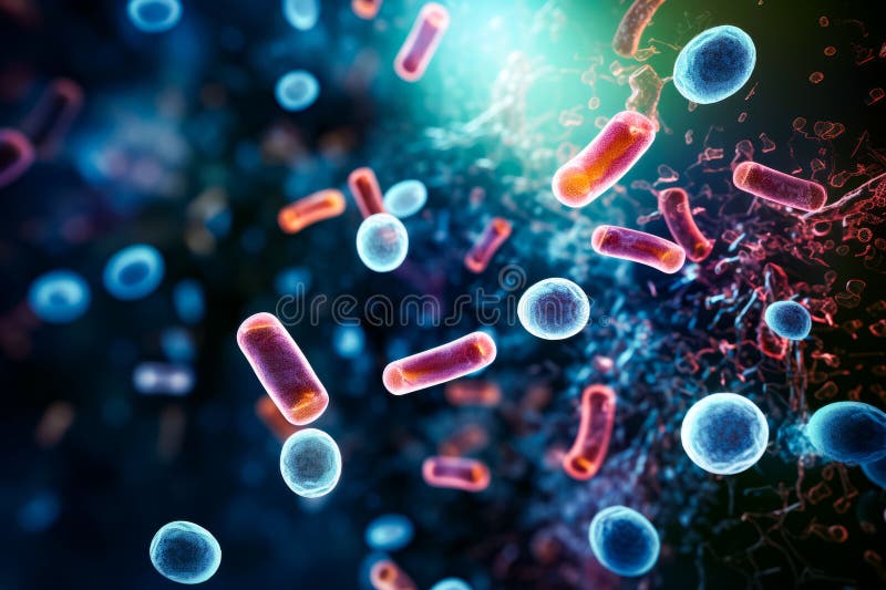 Group of Blue and Red Blood Cells Circulating in Capillaries of the ...