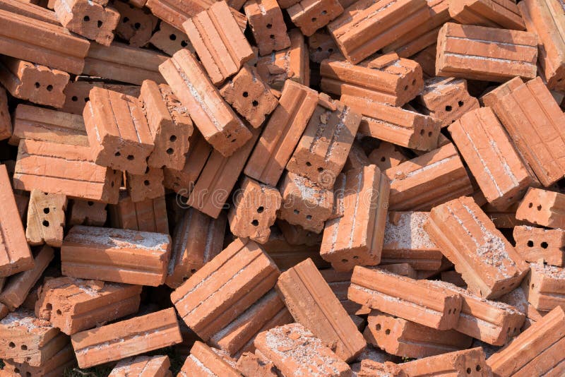 Group of Red Bricks on Construction Site Stock Image - Image of masonry ...