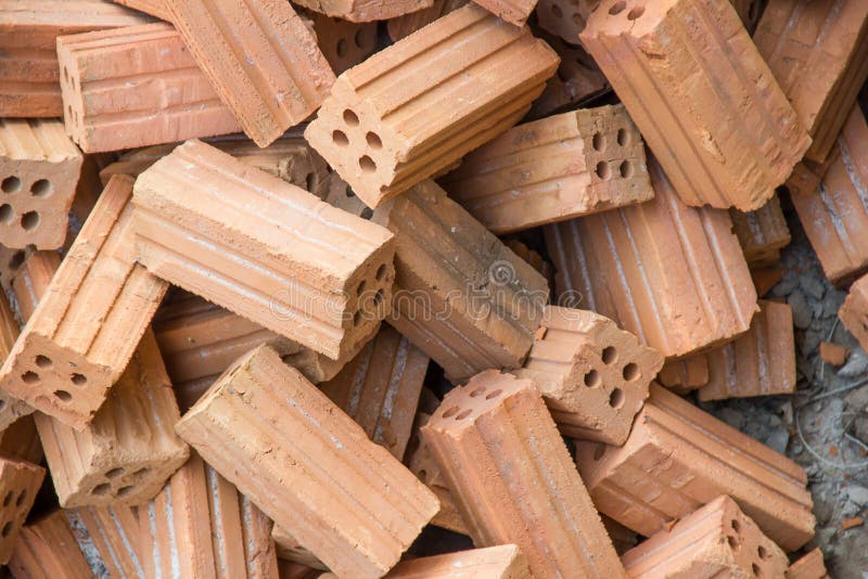 Group of Red Bricks on Construction Site Stock Photo - Image of color ...