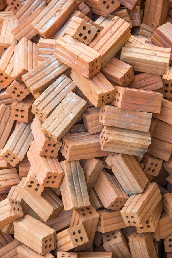 Group of Red Bricks on Construction Site Stock Photo - Image of ...