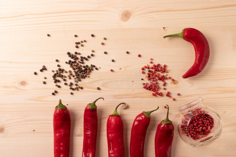 Red Chili Spicy Pepper on Rustic Surface Stock Photo - Image of group ...