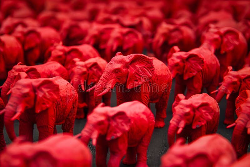 A Group of Red Elephants are Standing in a Row Stock Photo - Image of ...