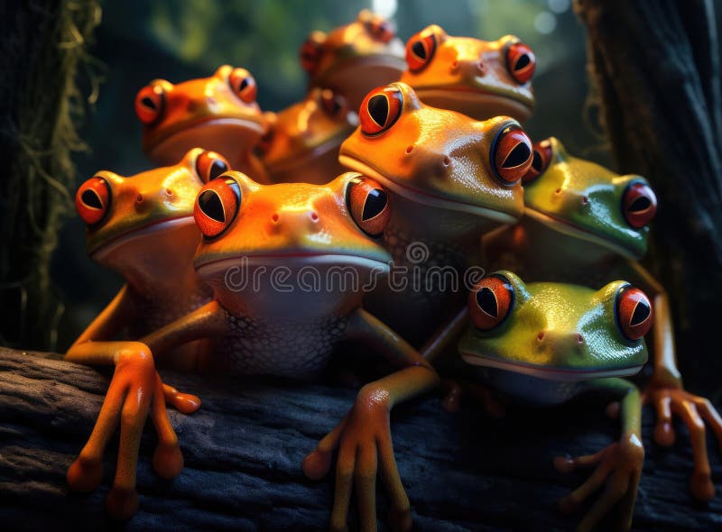 A group of red-eyed frogs stock photo. Image of exotic - 290019938