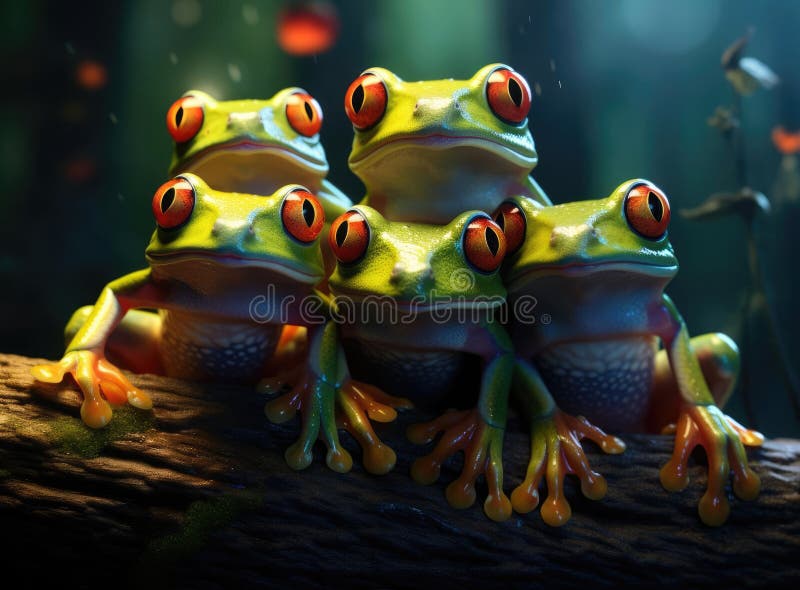 A group of red-eyed frogs stock photo. Image of callidryas - 290021818