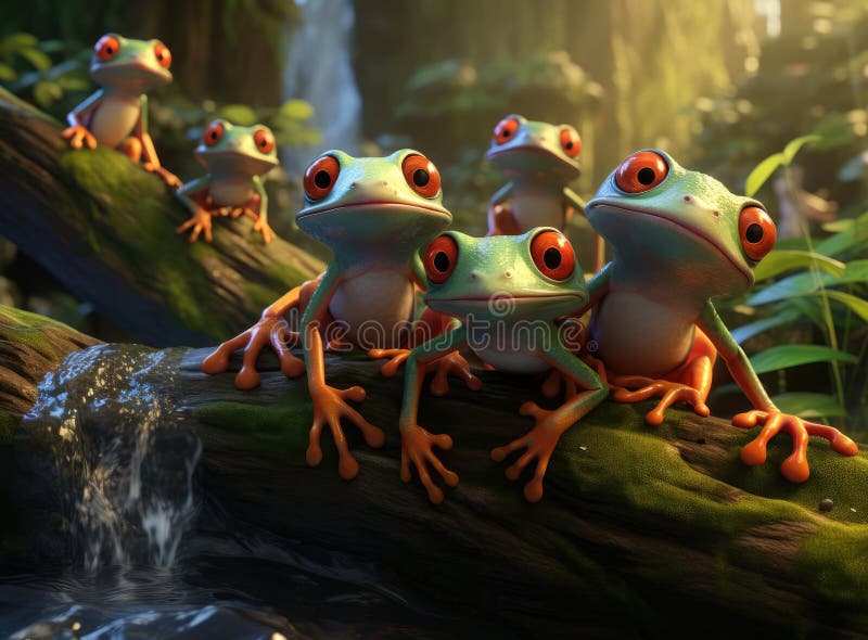A group of red-eyed frogs stock illustration. Illustration of outdoors ...