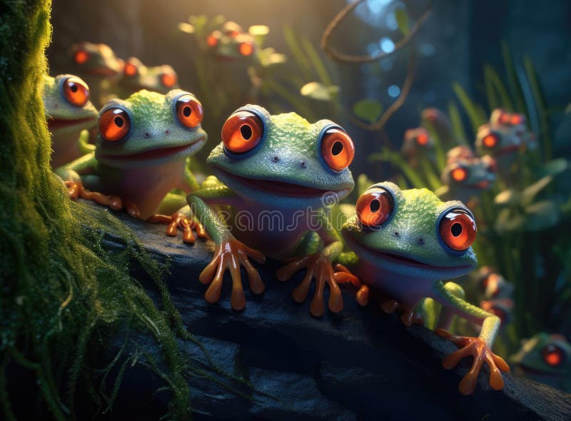 A group of red-eyed frogs stock illustration. Illustration of animal ...