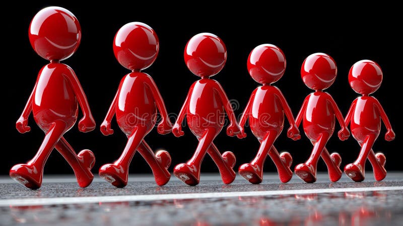 A Group of Red Figures Walking in a Line on the Road, AI Stock ...