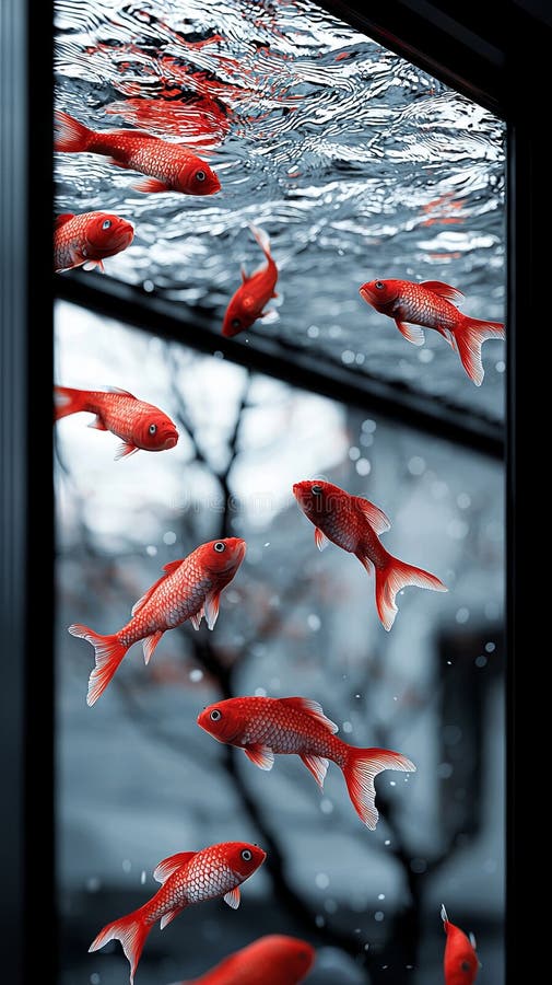 A Group of Red Fish Swimming in a Pond of Water Stock Image - Image of ...