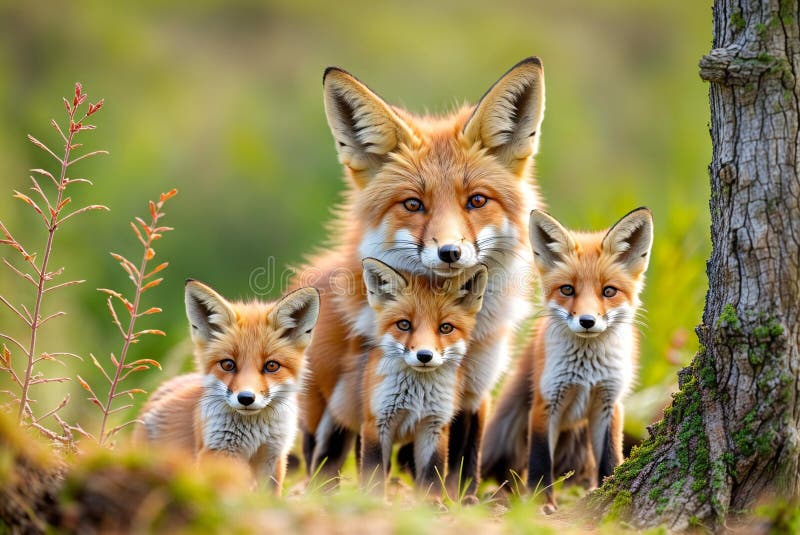 Group of Red Foxes (Vulpes Vulpes) in the Grass Stock Illustration ...