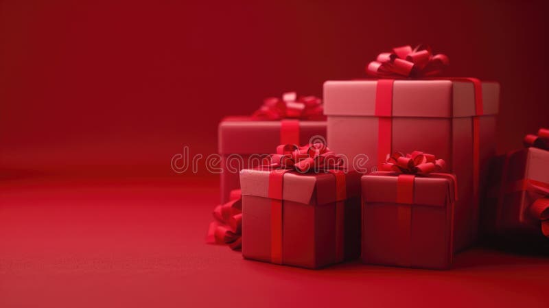 Group of Red Gift Boxes with Bows, Perfect for Holiday Celebrations ...