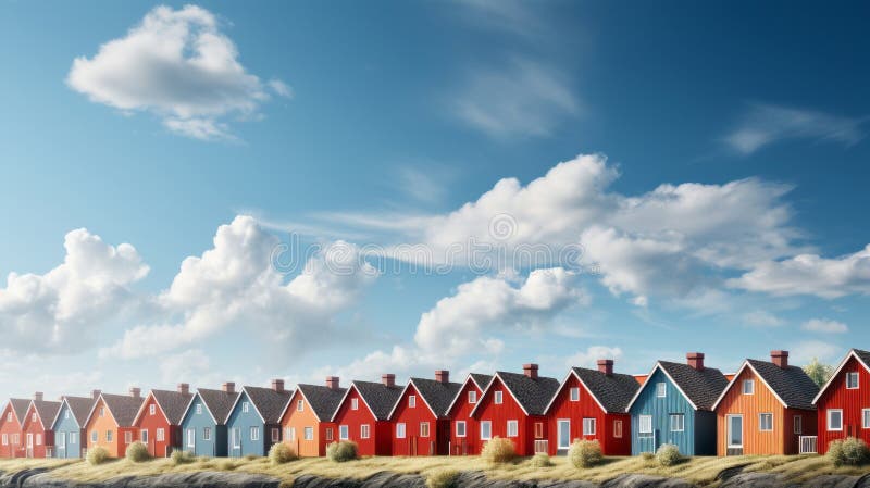 A Group of Red Houses. Generative AI. Stock Illustration - Illustration ...