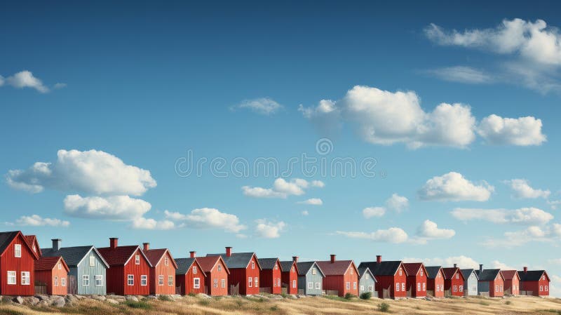 A Group of Red Houses. Generative AI. Stock Illustration - Illustration ...