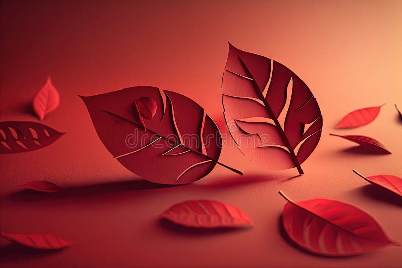 A Group of Red Leaves Floating on Top of a Red Surface Stock ...