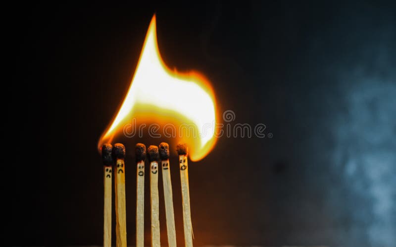 Group of a Red Match Burning Isolated with the Background. Row Burning ...