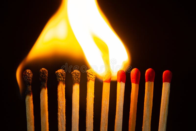 Group of Red Match Burning Isolated on Black Background Stock Photo ...