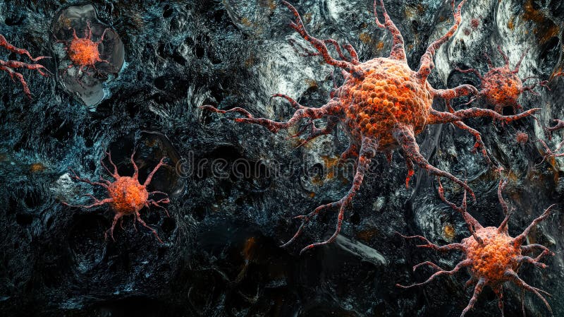 Group of Red and Orange Cells are Floating in Space Stock Image - Image ...