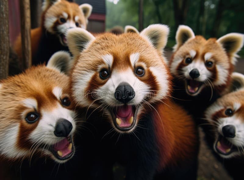 A group of red pandas stock image. Image of bonding - 289742037