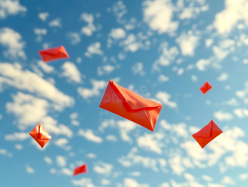 A Group of Red Paper Airplanes Flying in the Sky Stock Photo - Image of ...
