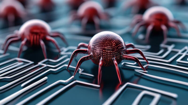 A Group of Red Computer Viruses E on Top of a Circuit Board, AI Stock ...