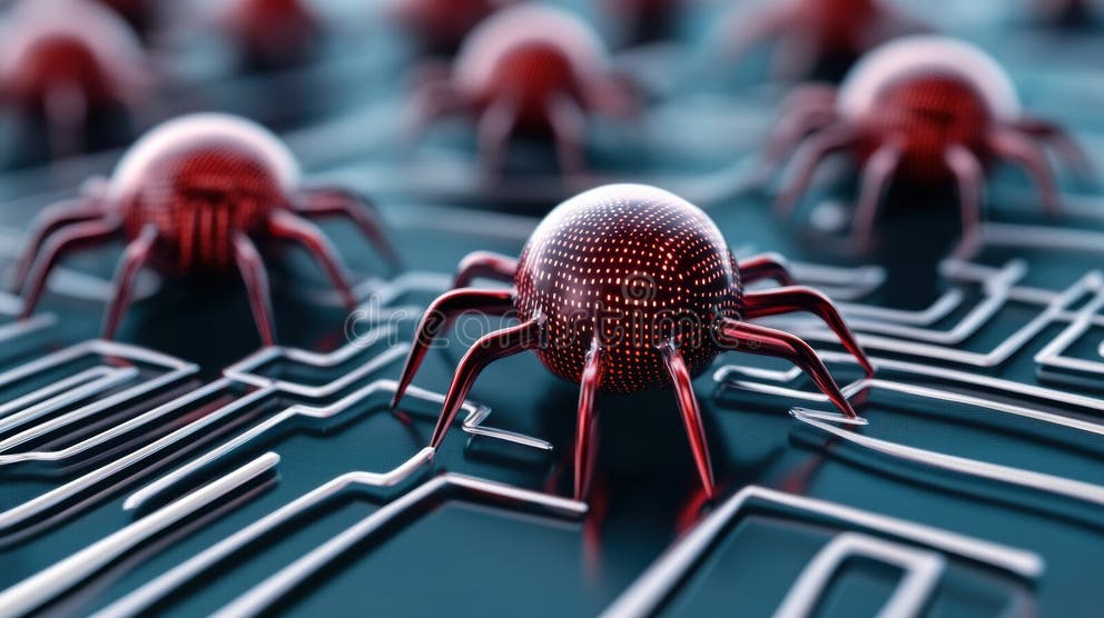 A Group of Red Computer Viruses E on Top of a Circuit Board, AI Stock ...