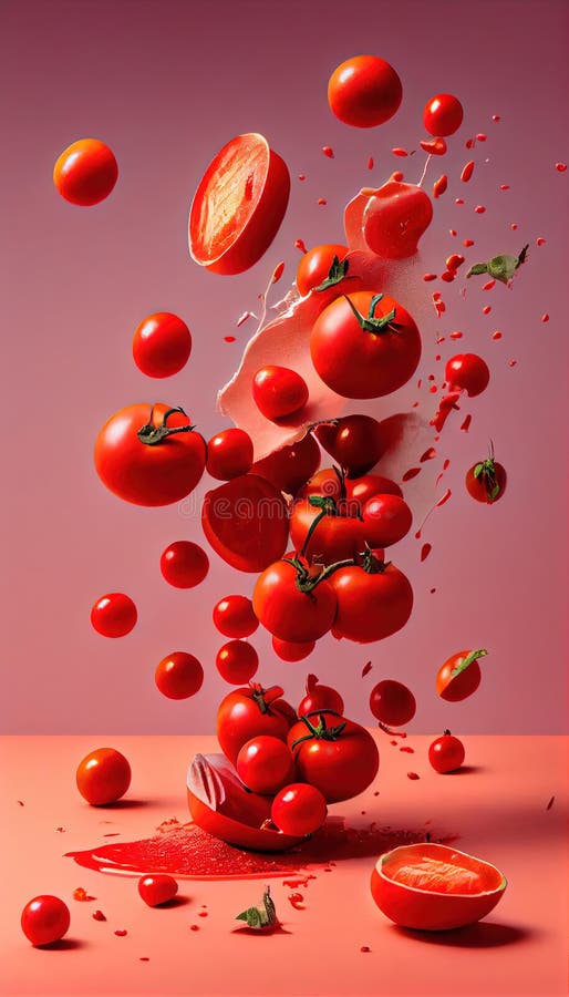 Group of Red Tomatoes Vegetable Creatively Falling-Dripping Flying or ...