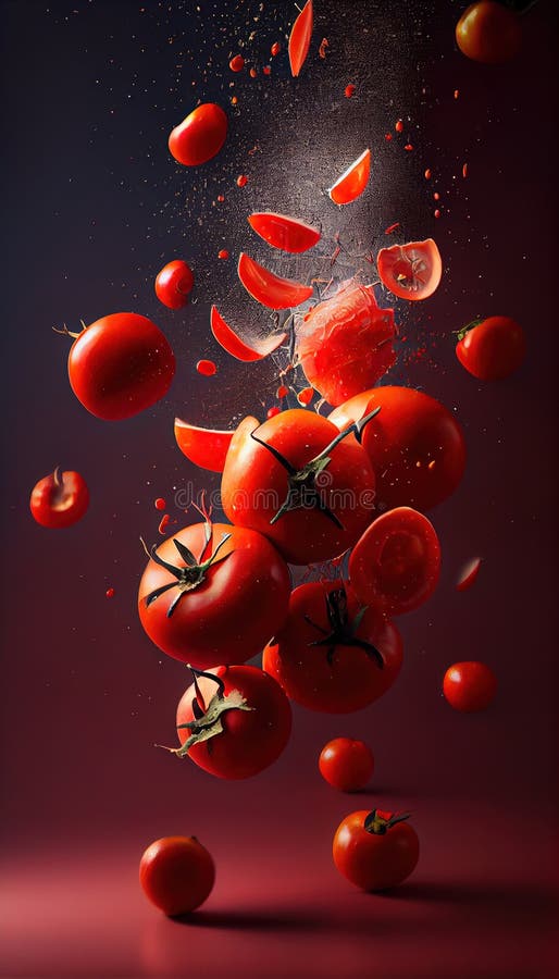 Group of Red Tomatoes Vegetable Creatively Falling-Dripping Flying or ...