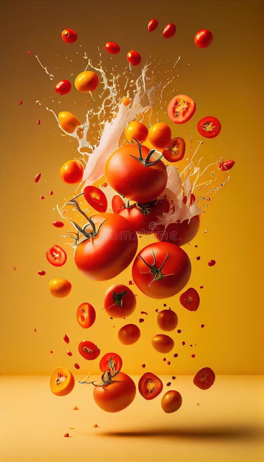 Group of Red Tomatoes Vegetable Creatively Falling-Dripping Flying or ...