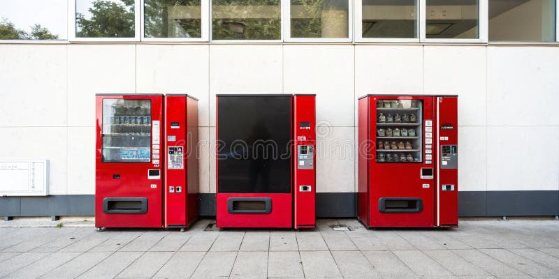Group of Red Vending Machines by the Wall Stock Illustration ...