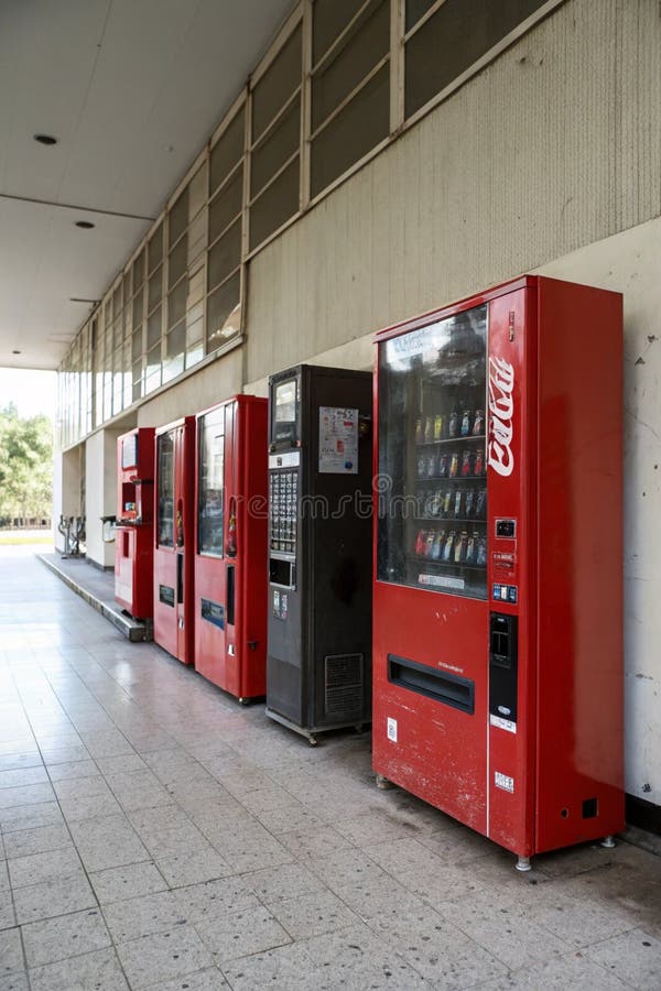 Group of Red Vending Machines by the Wall Stock Illustration ...