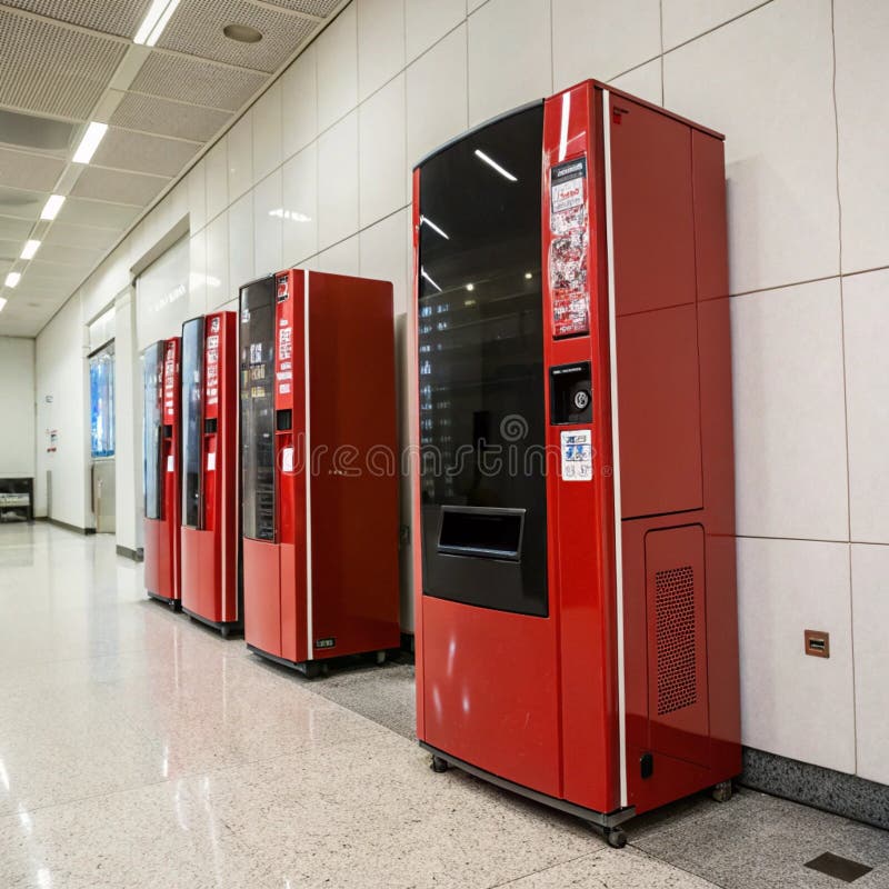 Group of Red Vending Machines by the Wall Stock Illustration ...