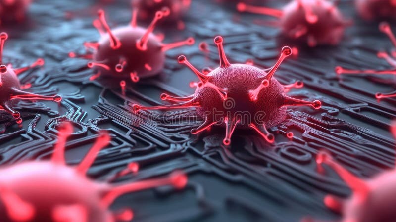 A Group of Red Viruses are on Top of a Circuit Board, AI Stock Image ...