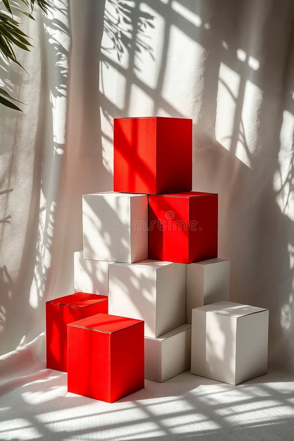 A Group of Red and White Boxes Sitting on Top of Each Other Stock Photo ...