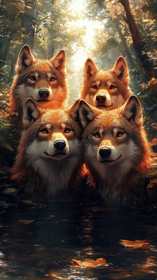 Majestic Wolves Sunlit Forest Stock Photos - Free & Royalty-Free Stock ...