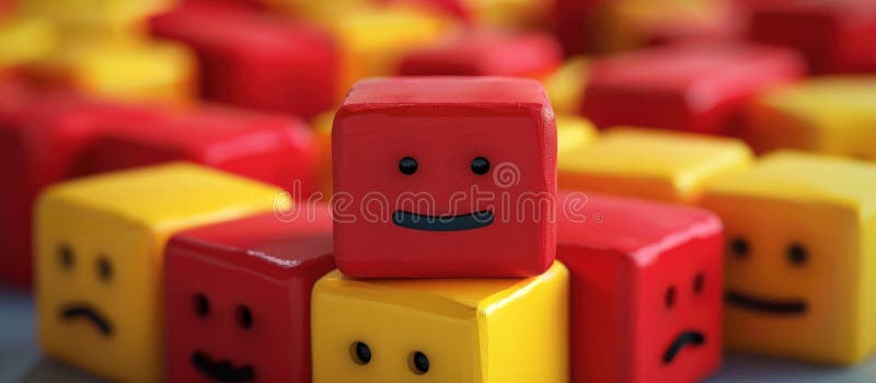 Group of Red and Yellow Blocks with Faces Stock Illustration ...